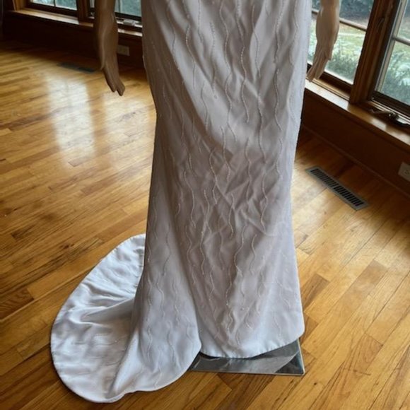 Landau | Dresses | Landa White Beads Strapless Satin Sweep Train ...